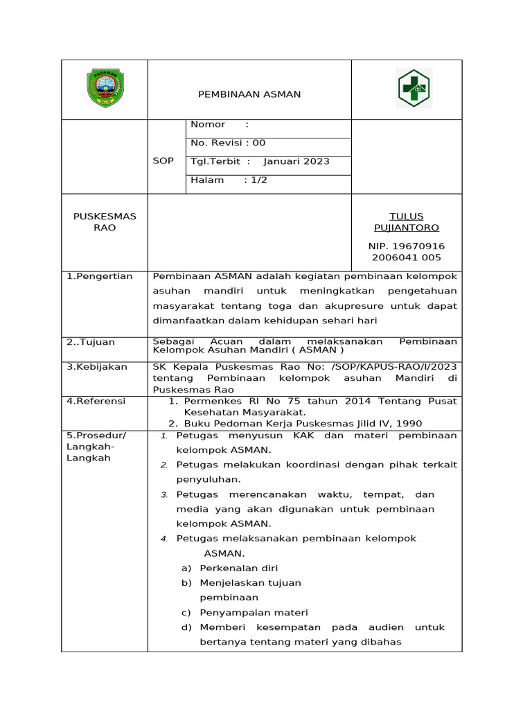 Sop Pembinaan Kelompok Asman | PDF