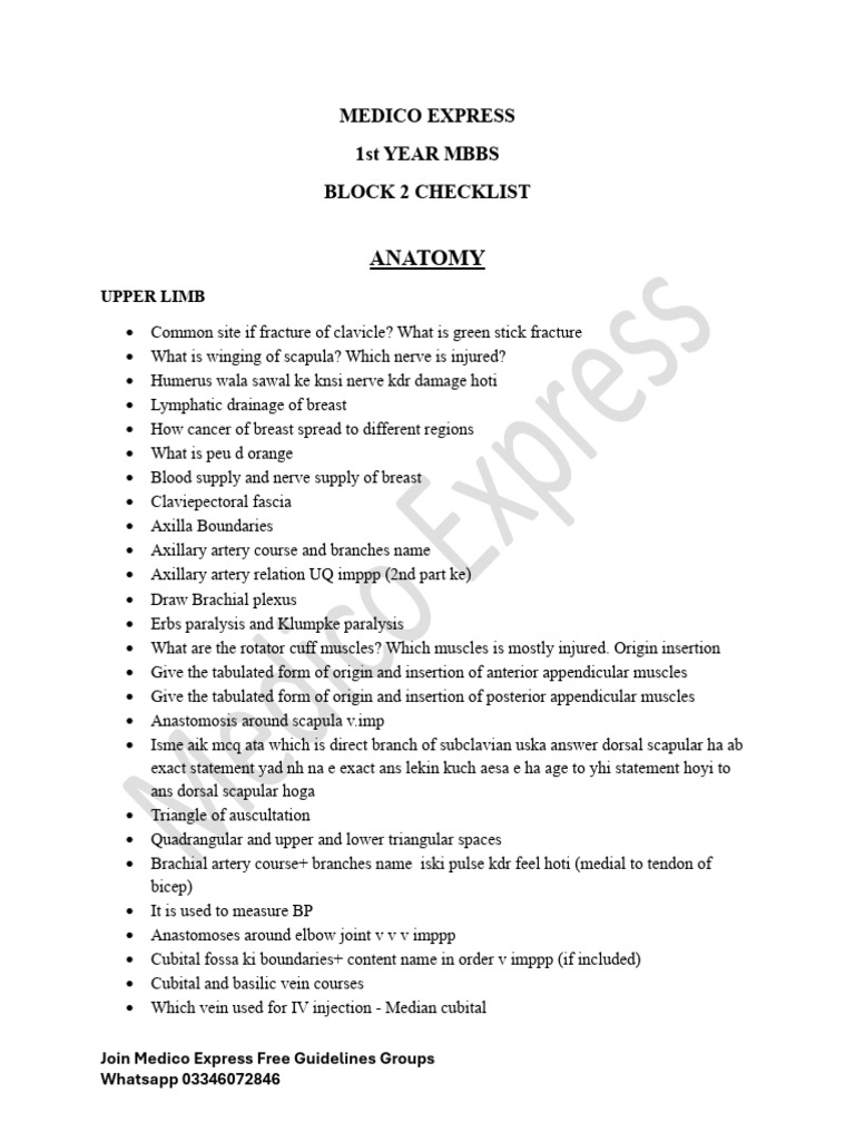 block 2 Imp questions by Medico Express (1) | PDF | Elbow | Human Leg