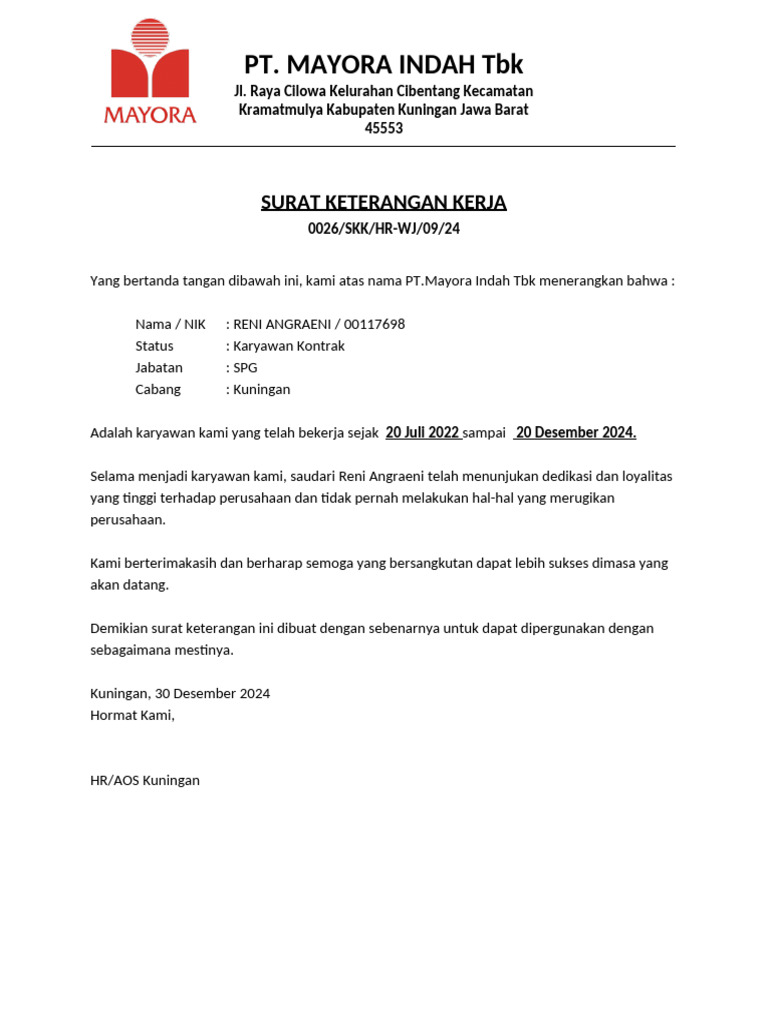 Paklaring Mayora Indah TBK | PDF