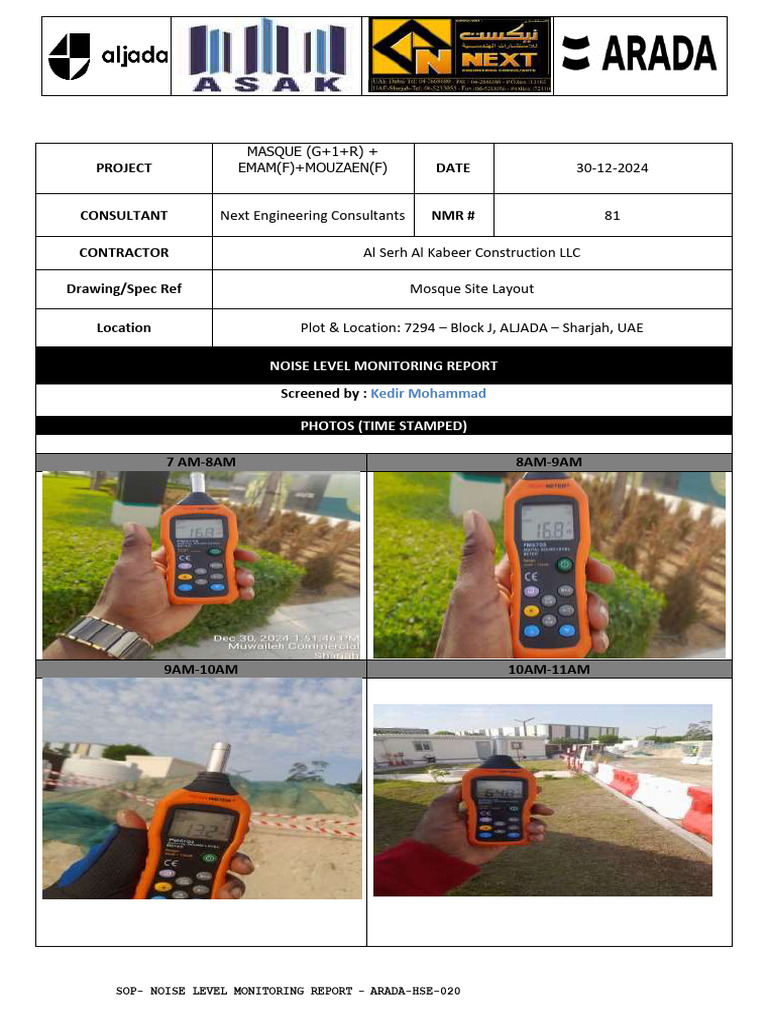 Noise Monitoring Report: ALJADA Project | PDF