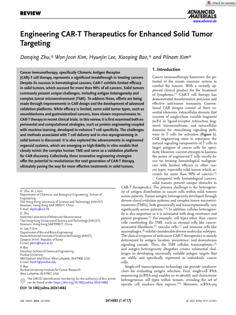 Engineering CAR T for Enhanced Solid Tumor Targeting 1736035642 | PDF ...