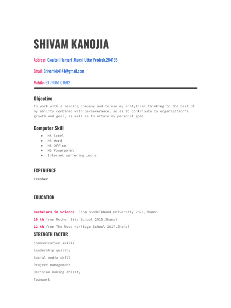 Shivam Kanojia - Resume Overview | PDF