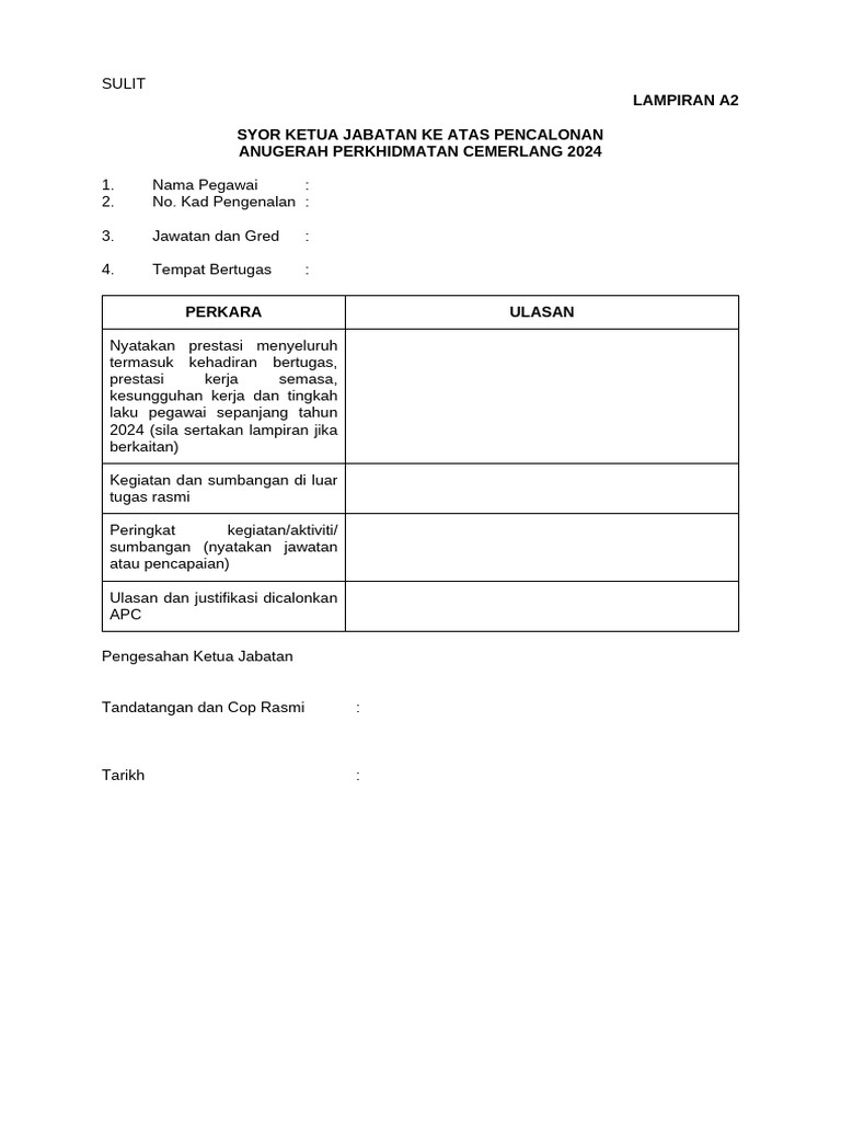 Lampiran A2 Borang Pencalonan | PDF