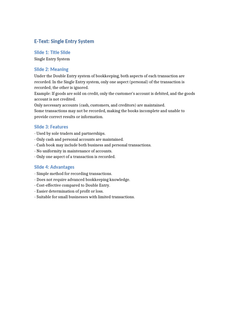 Single Entry System EText | PDF