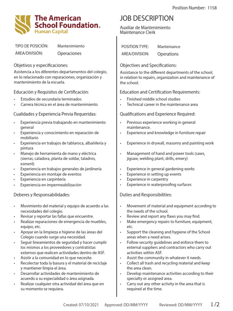 12 Maintenance Clerk | PDF