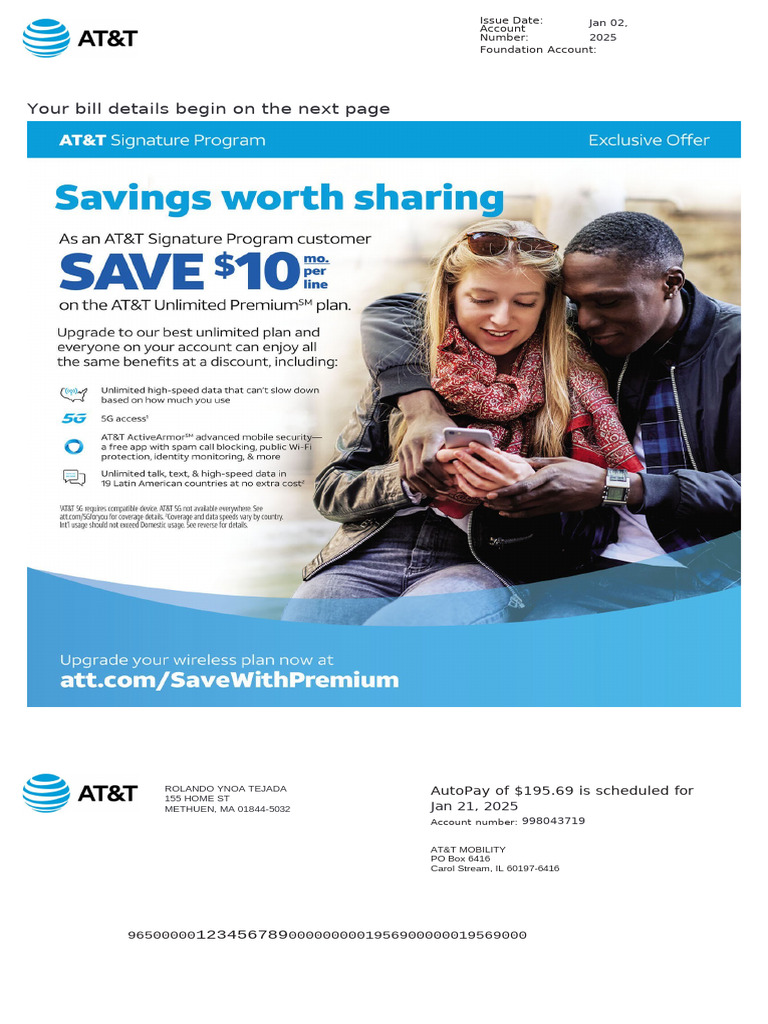 AT&T Wireless Bill Summary 2025 | PDF | Fee | At&T