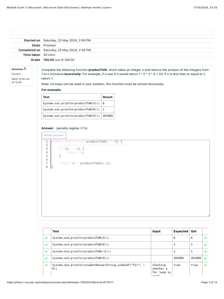 Recursion Exam Review: Java Functions | PDF | Algorithms And Data ...