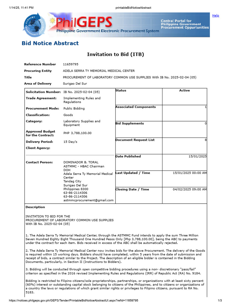 Printable Bid Notice Abstractfg | PDF