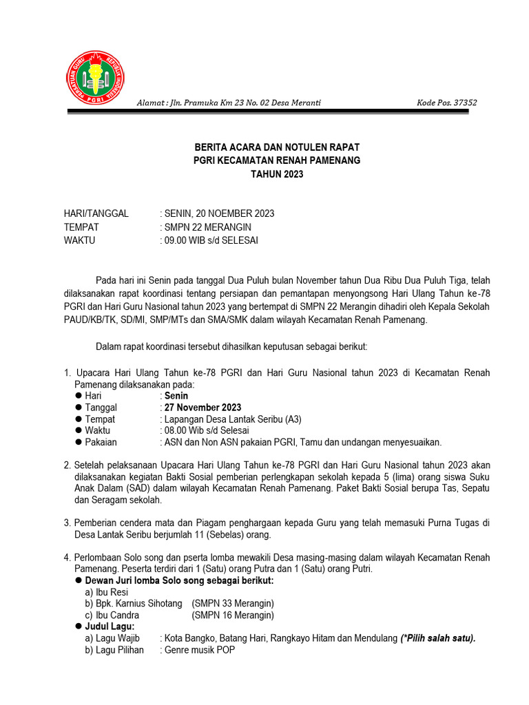 Notulen Rapat Pgri 2023 | PDF