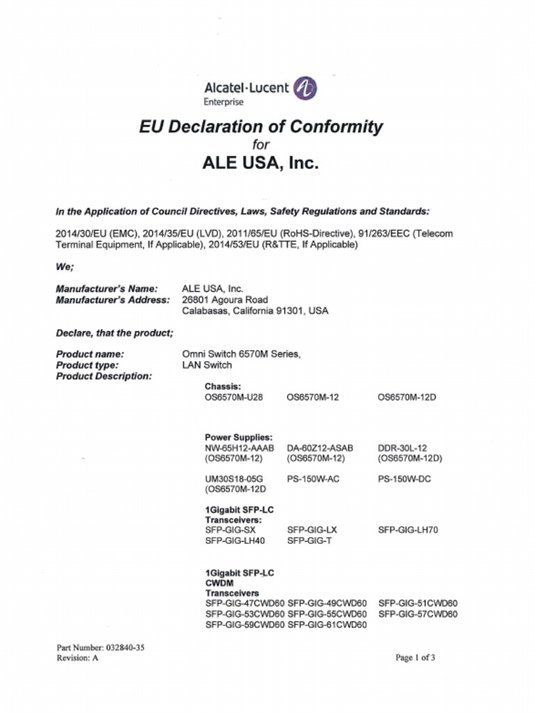 OmniSwitch - OS6570M Series (OS6570M-U28, - 12 & - 12D) - 032840-35 Rev. A | PDF