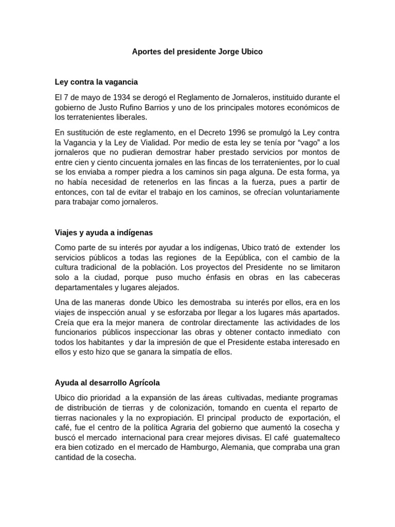 Aportes destacados de Jorge Ubico | PDF | Guatemala | Economias