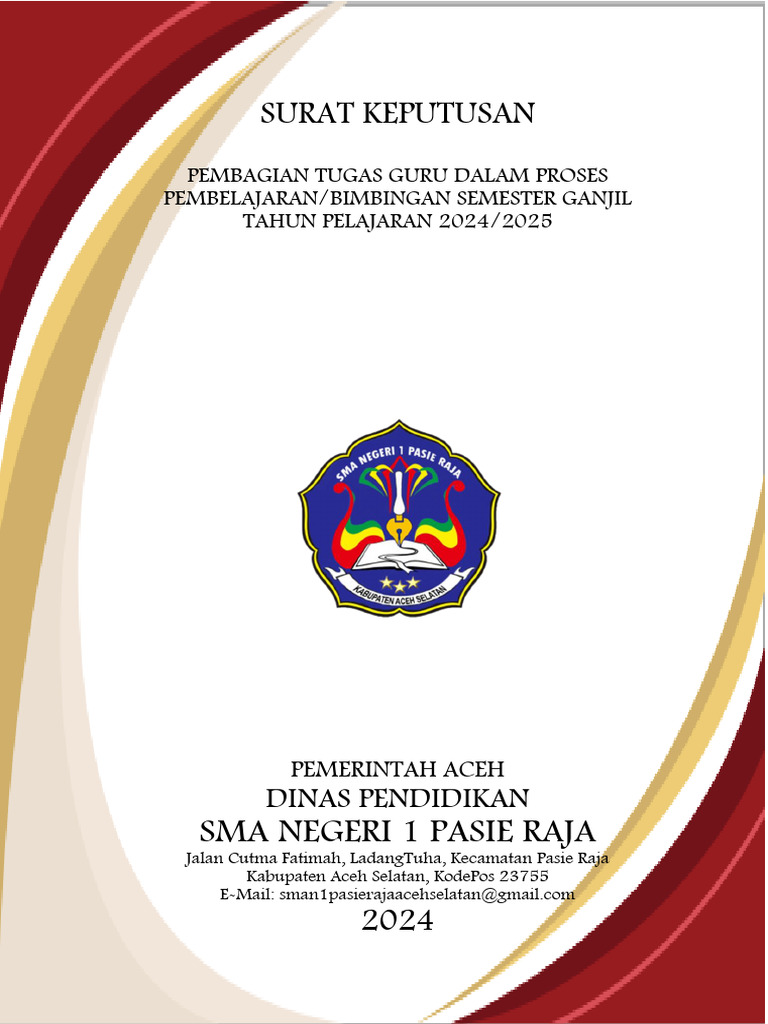 Sk Pembagian Tugas Semester Ganjil 2024-2025 Sman 1 Pasie Raja | PDF