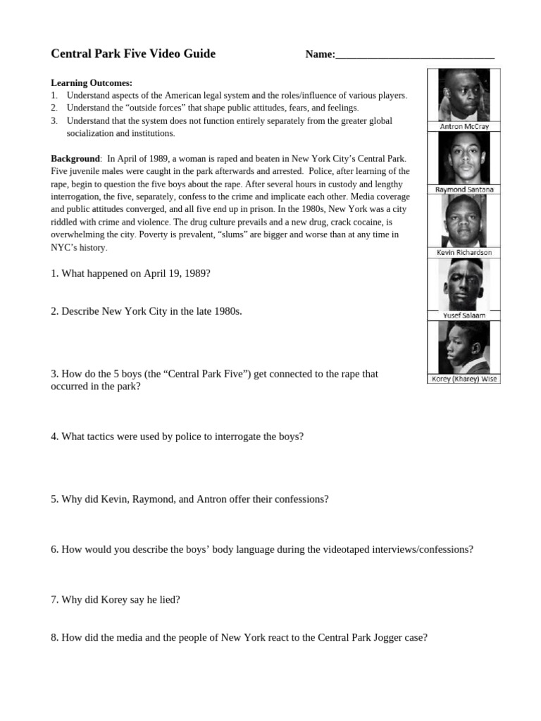 Central Park Five Case Overview Guide | PDF | Prosecutor | Crimes