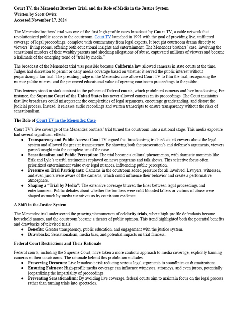 Court TV in The Menendez Case | PDF | Courtroom | Trials