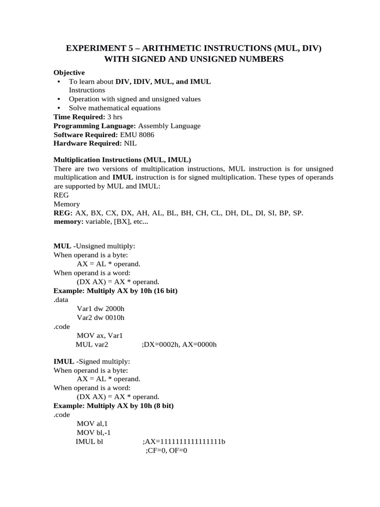 EXPERIMENT 5 _COAL | PDF | Assembly Language | Division (Mathematics)