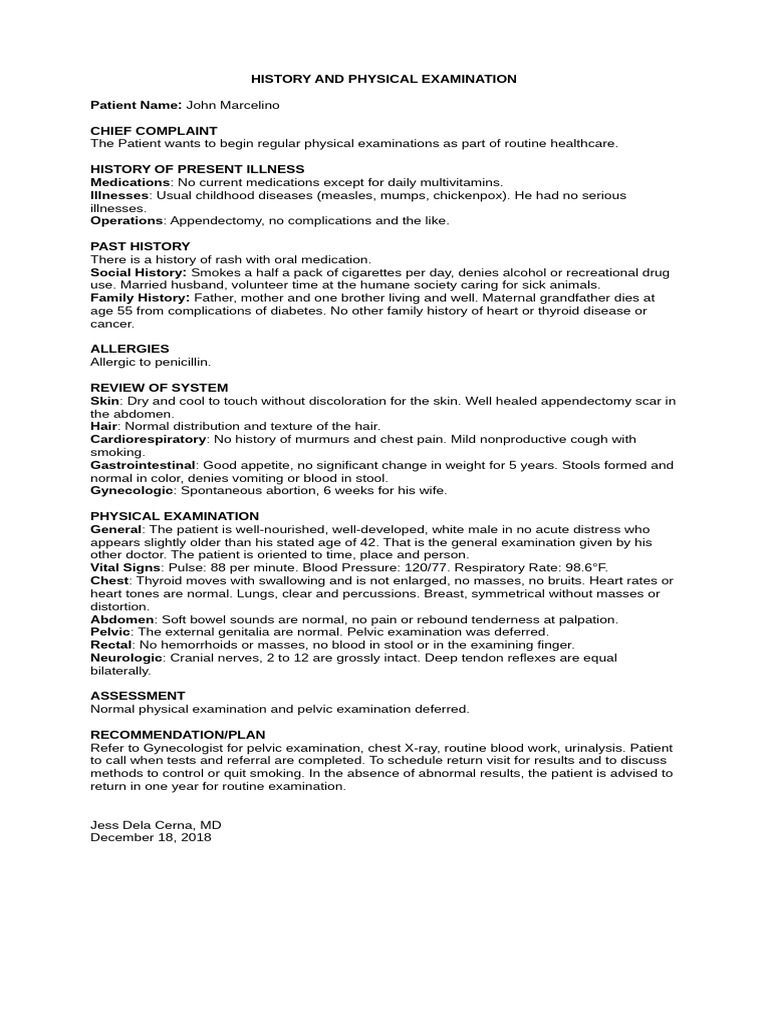 Chart Note and Hpe | PDF | Physical Examination | Allergy