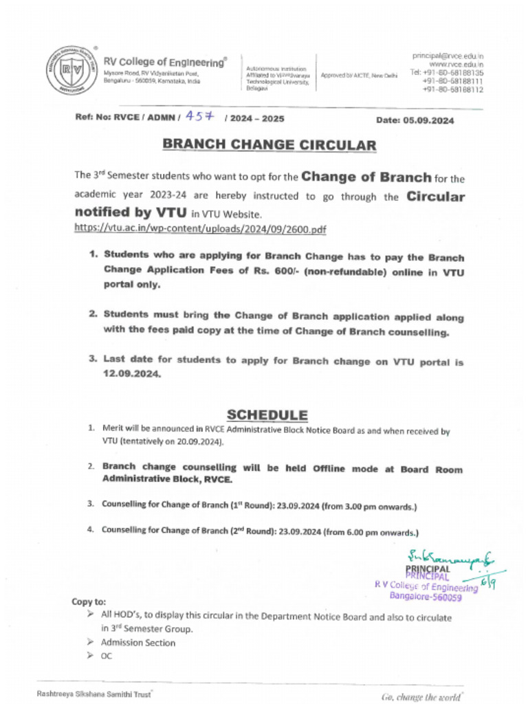 Branch Change 2024 - 2025 | PDF