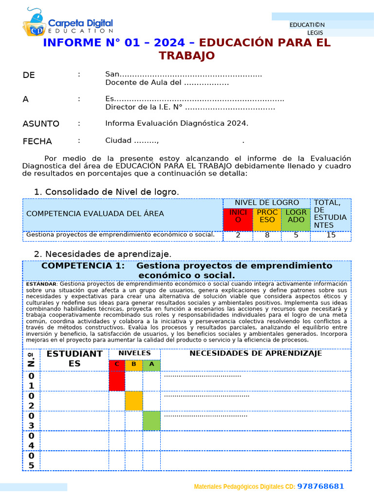 5° Informe de Evaluación Diagnostica - Ept | PDF | Iniciativa empresarial | Evaluación