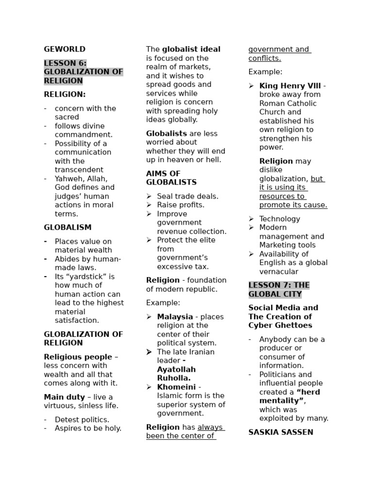 GEWORLD notes | PDF | Globalization