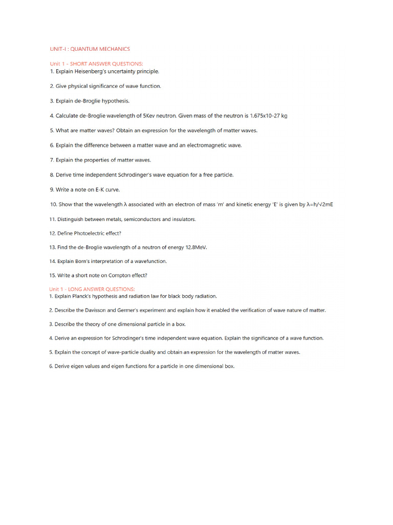 Applied Physics 1st Yr Imp Questions | PDF