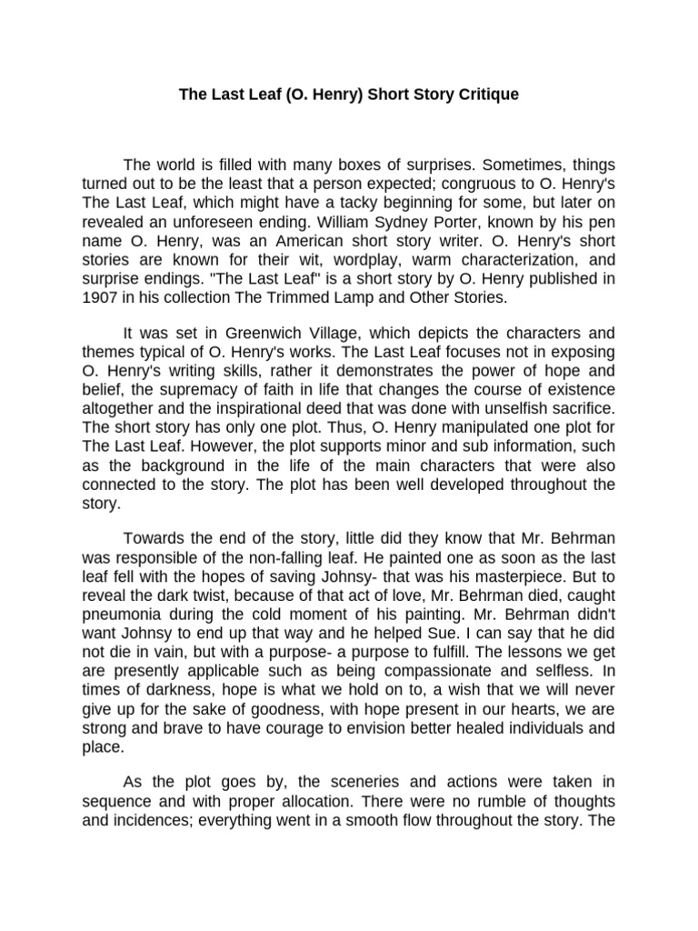The-Last-Leaf-O.-Henry-Short-Story-Critique | PDF | O. Henry
