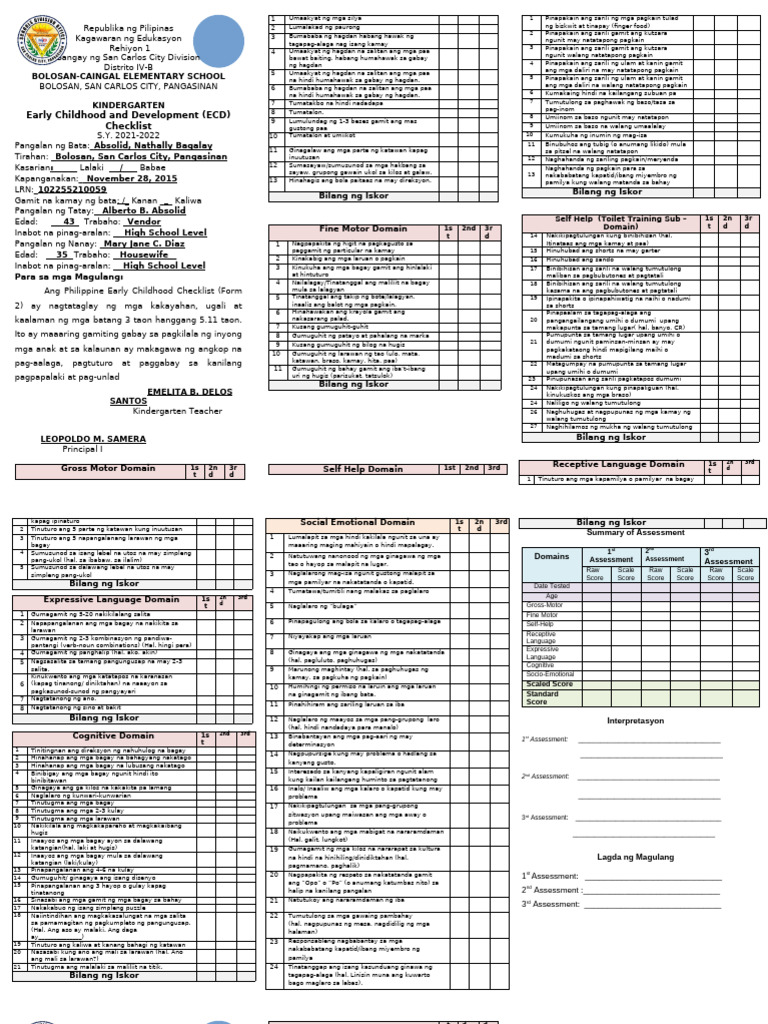 Ecd Checklist Filipinotrue | PDF