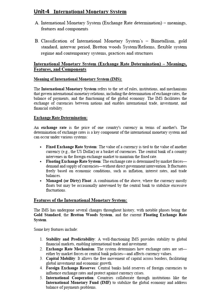 Unit-4 International Monetary System | PDF | Bretton Woods System ...