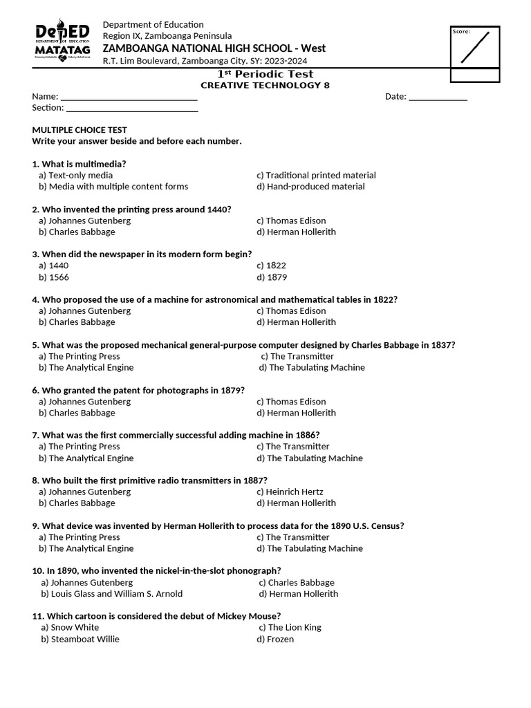 1st Periodic Test Grade 8-STE | PDF | Multimedia | Digital Audio