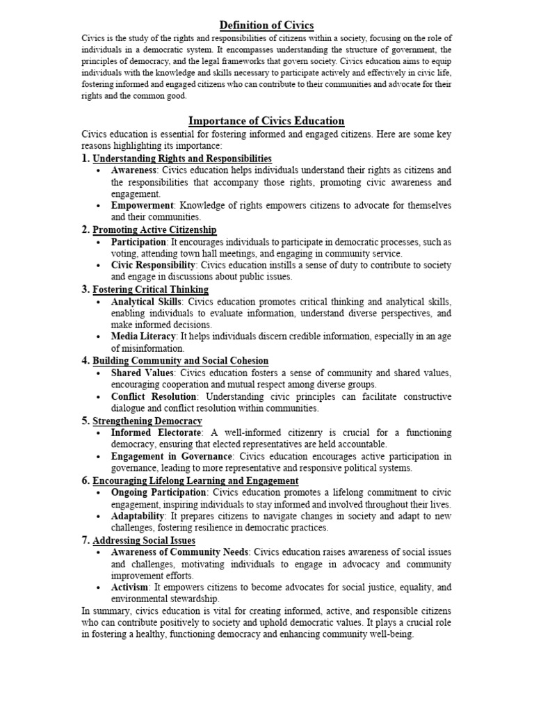 Importance of Civics Education | PDF | Civic Engagement | Empowerment