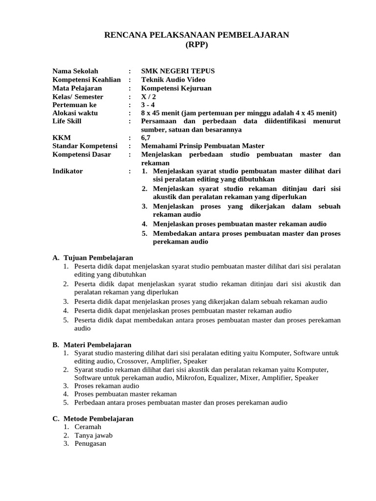 RPP KD2 Memahami Prinsip Pembuatan Master | PDF