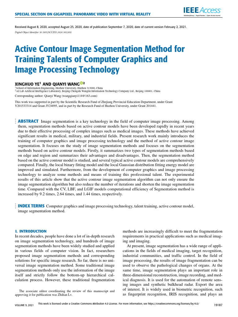 Active Contour Image Segmentation Method for Training Talents of Computer Graphics and Image ...