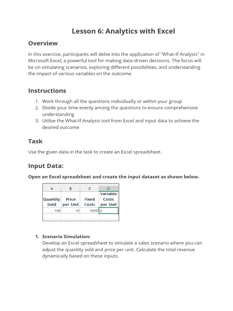 Lesson 06 Analytics With Excel | PDF