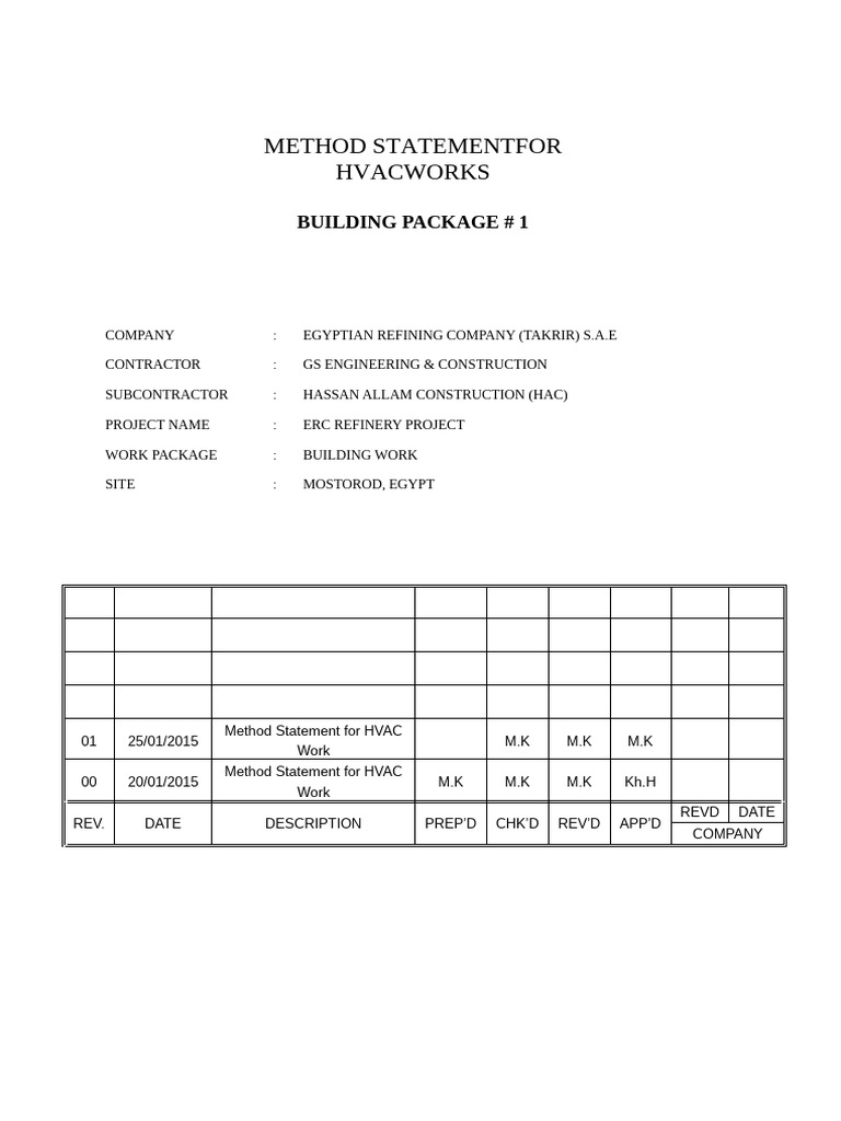 Method Statement For HVAC System R.01 | PDF | Soldering | Duct (Flow)
