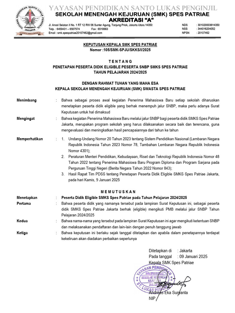 Penetapan Siswa Eligible SNBP 2025 | PDF