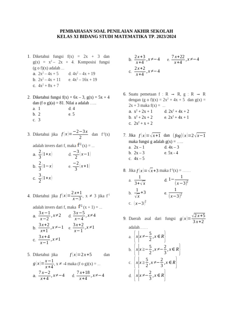 Soal dan Pembahasan Fungsi Komposisi | PDF