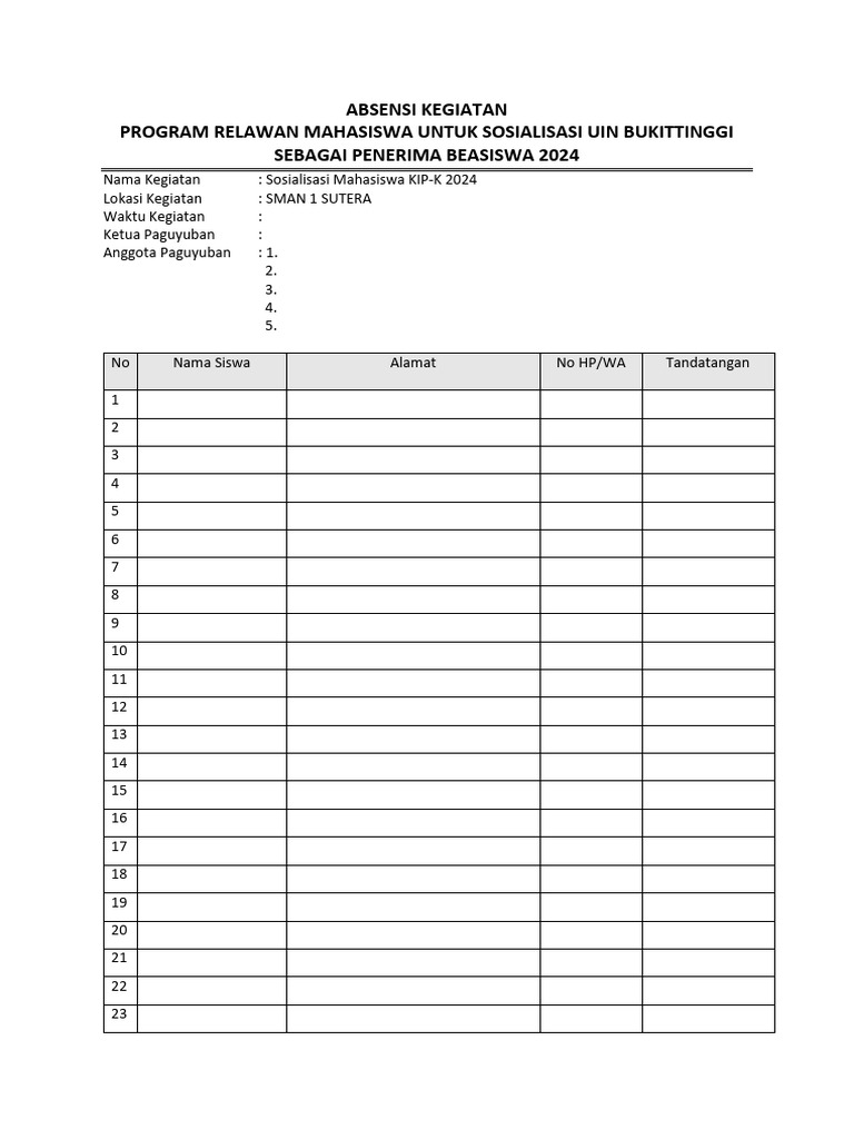 Absen Kegiatan Sosialisasi | PDF