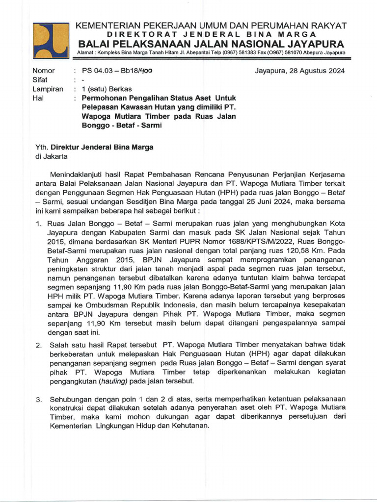 Permohonan Pengalihan Status Aset Untuk Pelepasan Kawasan Hutan Yang ...