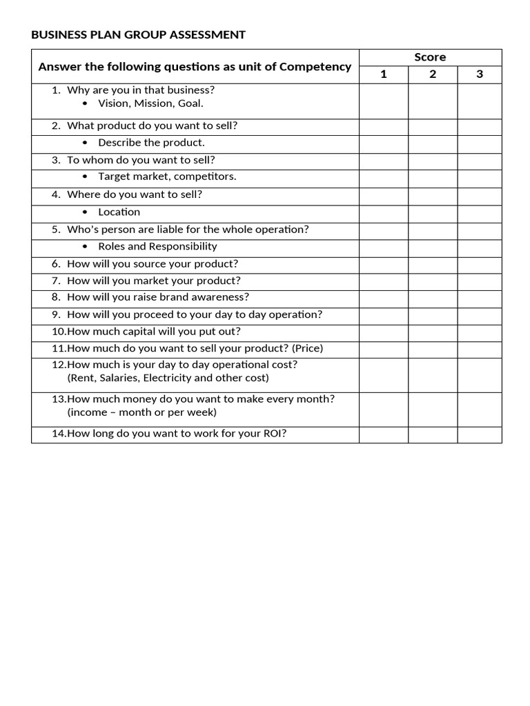Business Plan Group Assessment | PDF