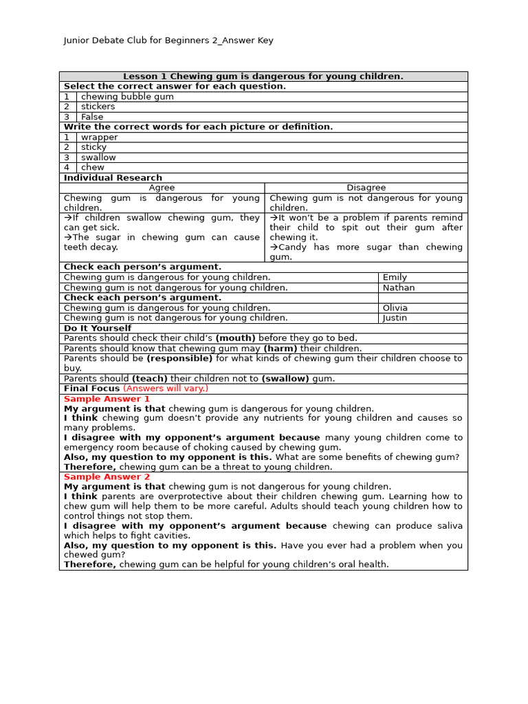 Junior Debate Club For Beginners 2 Answer Key | PDF | Santa Claus ...