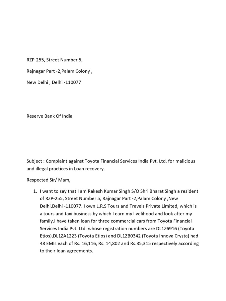 RBI Complaint Final | PDF