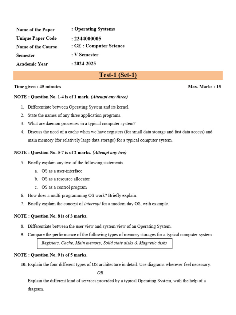 Operating Systems Exam Questions Guide | PDF | Operating System | Computer Data Storage