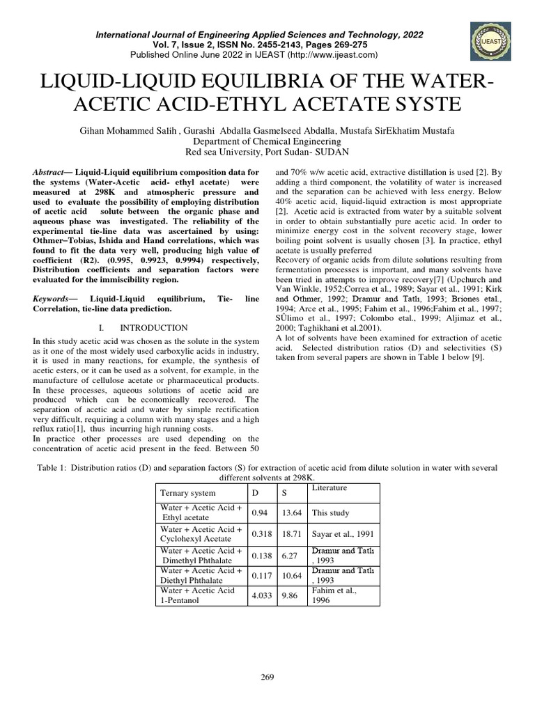 Chemical Engineering Equilibrium Study | PDF | Solubility | Acetic Acid