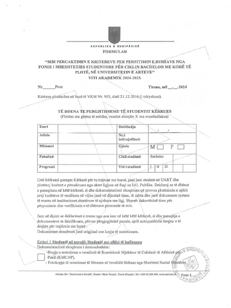 Formular Aplikimi BURSA 2024 | PDF