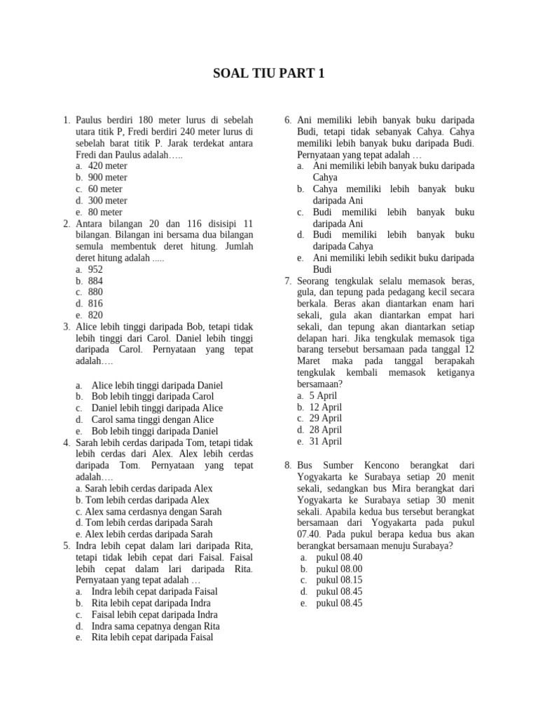 Soal Tiu Part 1 | PDF