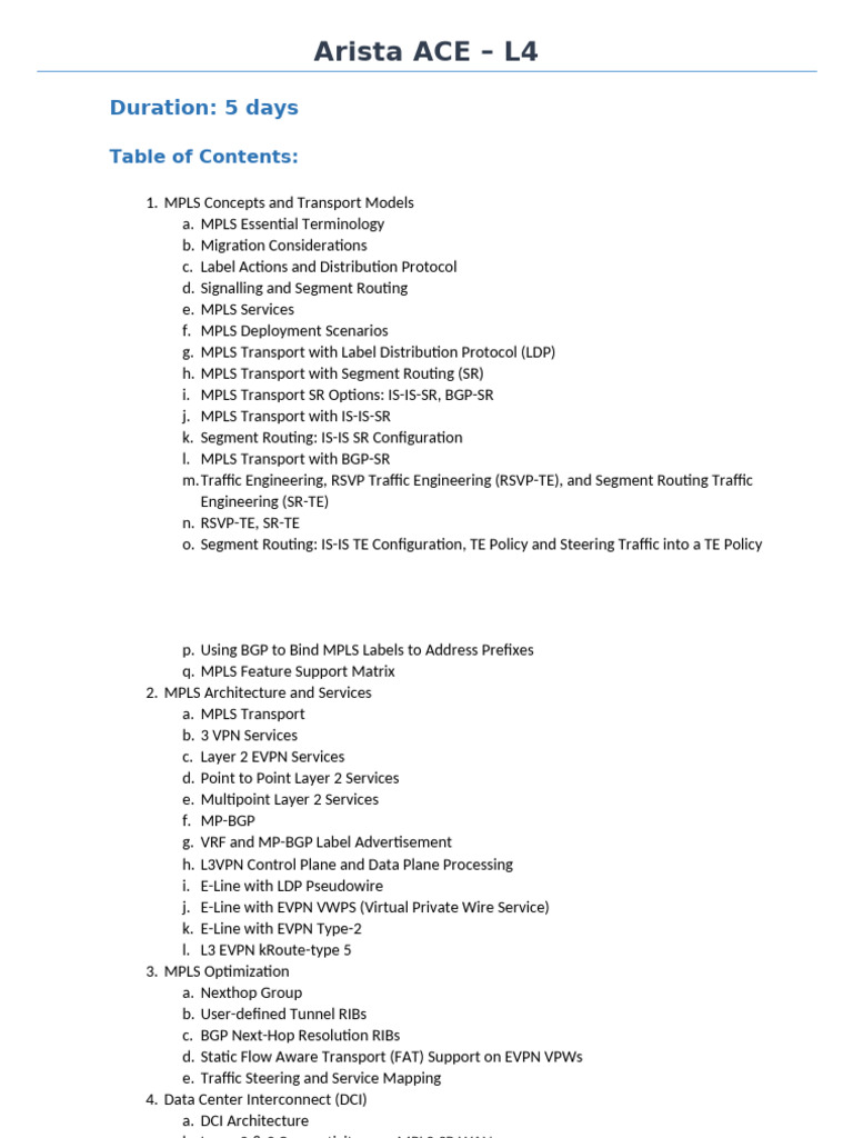 Arista ACE L4: MPLS Concepts & Services | PDF