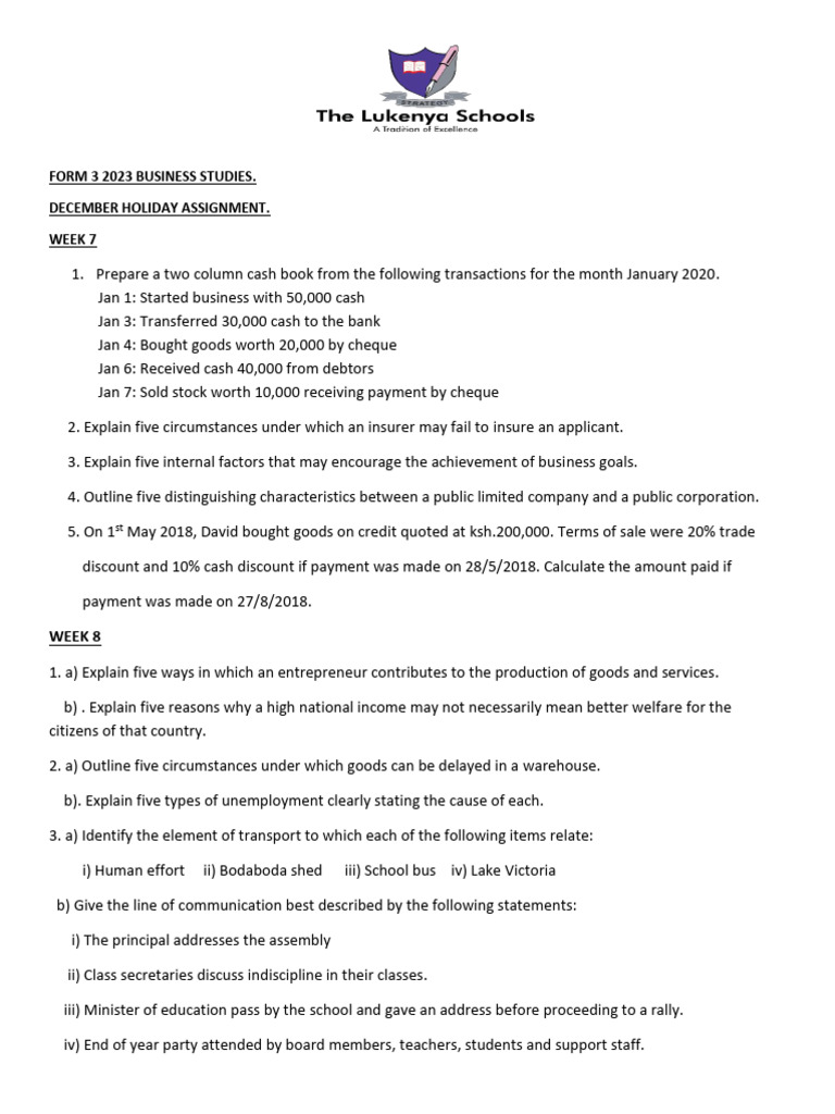 f3 December Holiday Assignment BST | PDF