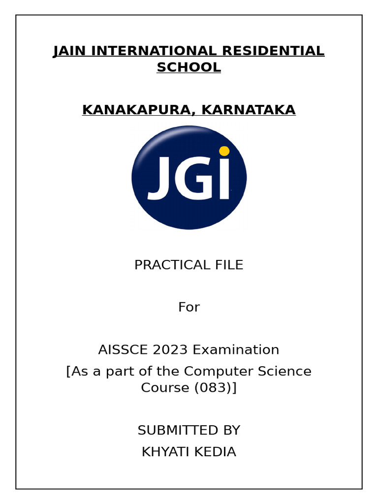 Computer Science Practical File Khyati Kedia | PDF | Interest ...
