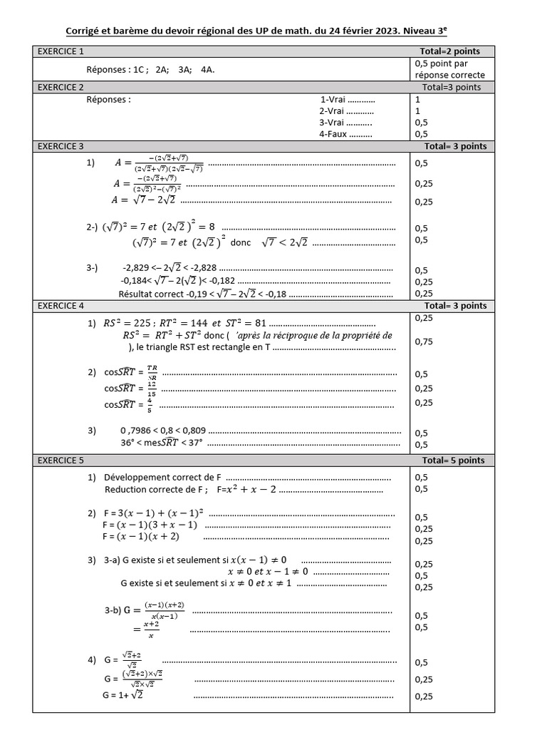 23 DEV MATH 3 UPbouake2 Corrige | PDF