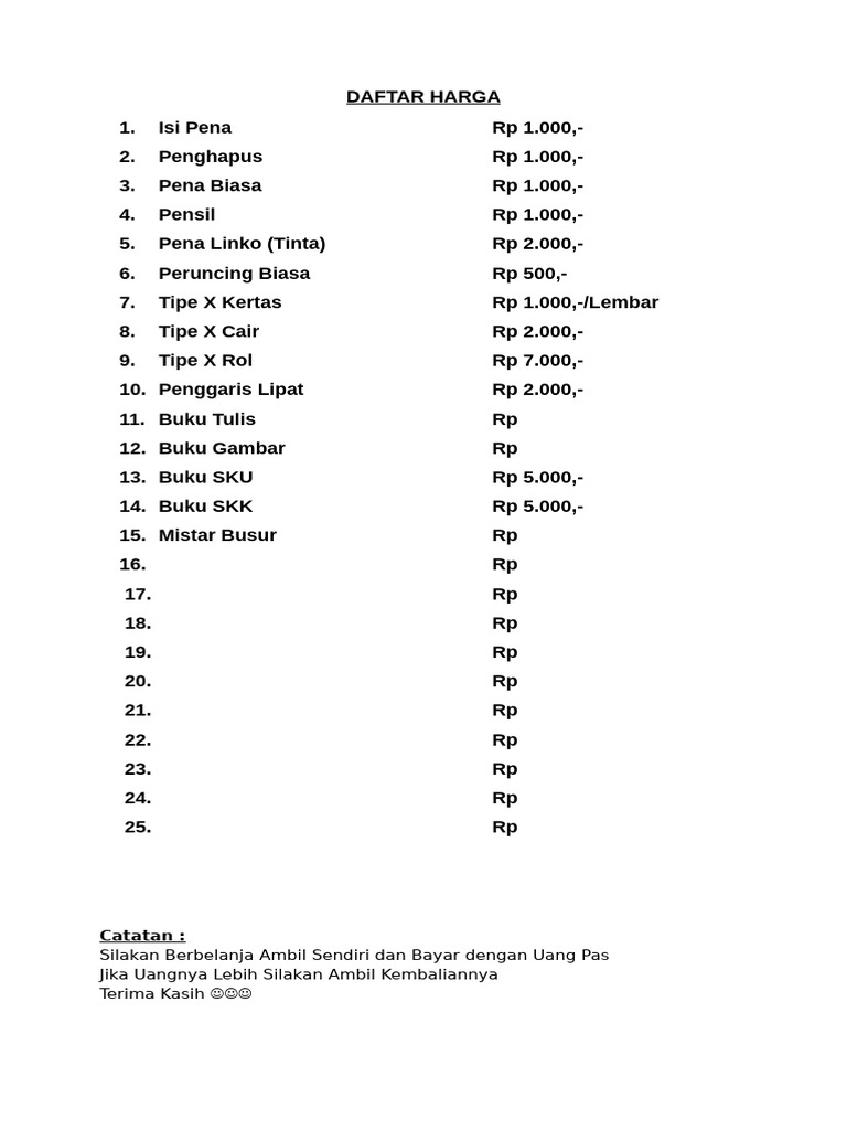 Daftar Harga | PDF