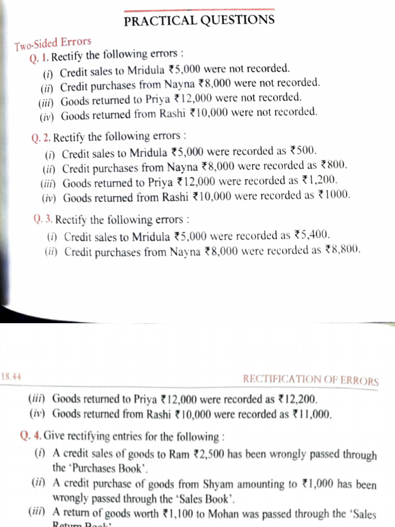 Rectification of Errors Questions 1 To Last | PDF | Debits And Credits | Bookkeeping